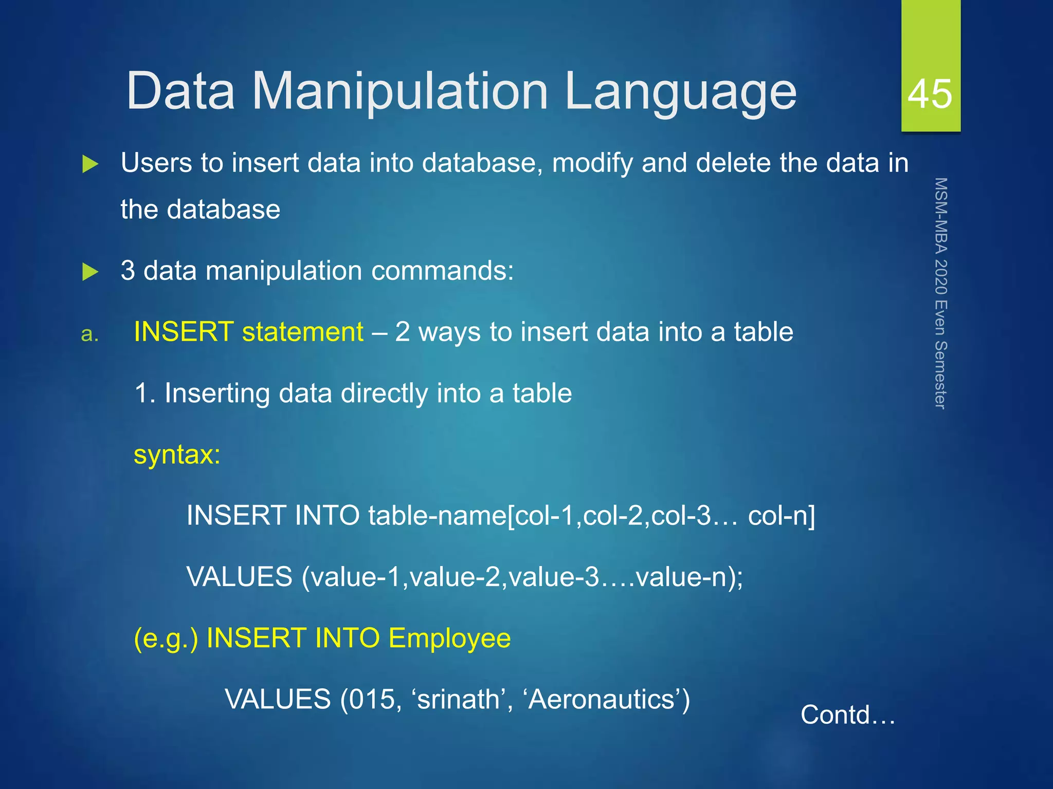 Information Management unit 3 Database management systems | PPTX