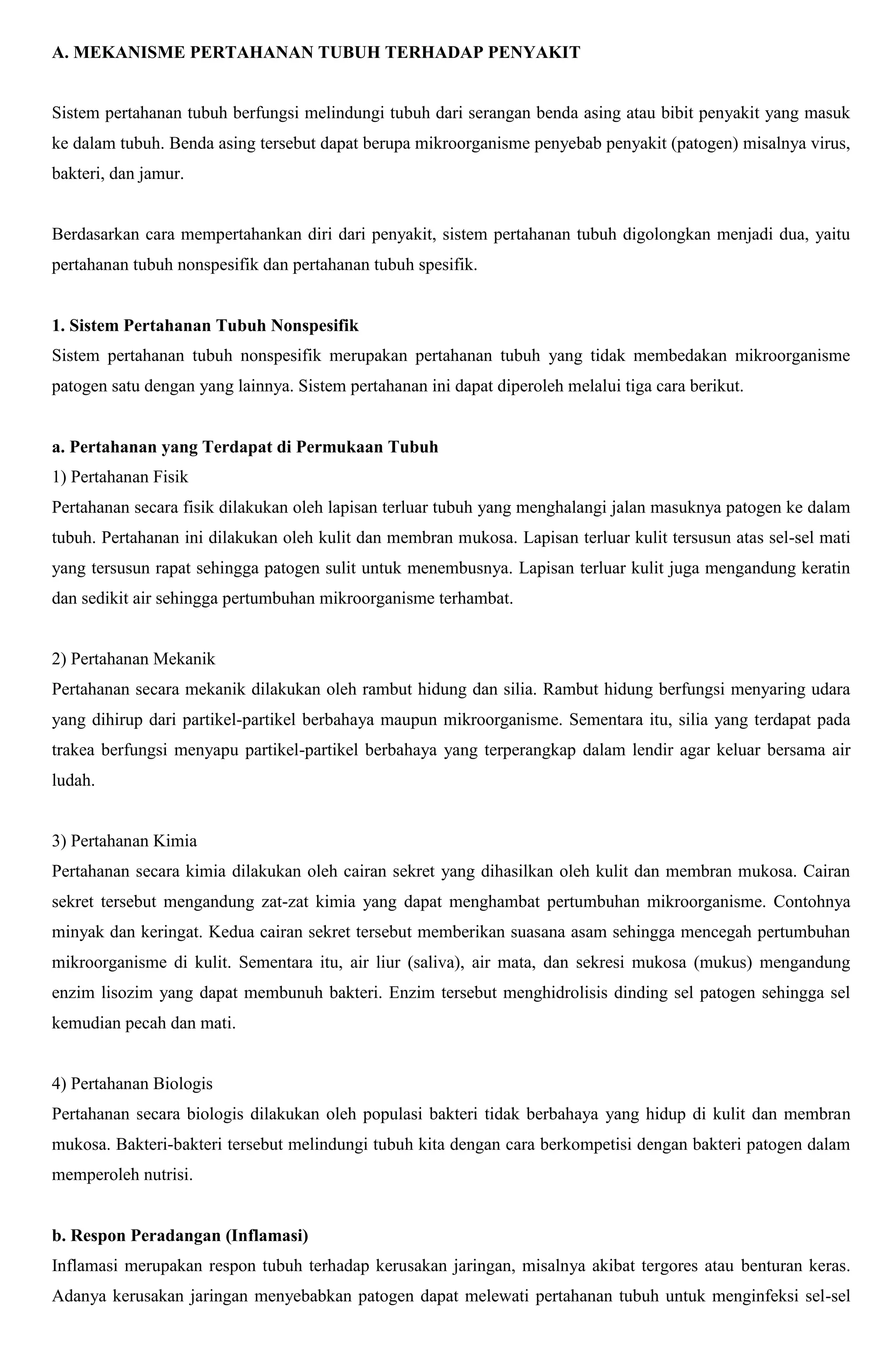 Sistem Pertahanan Tubuh (Materi Biologi) | DOCX