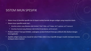 Imunologi dasar: materi sistem imun spesifik | PPTX