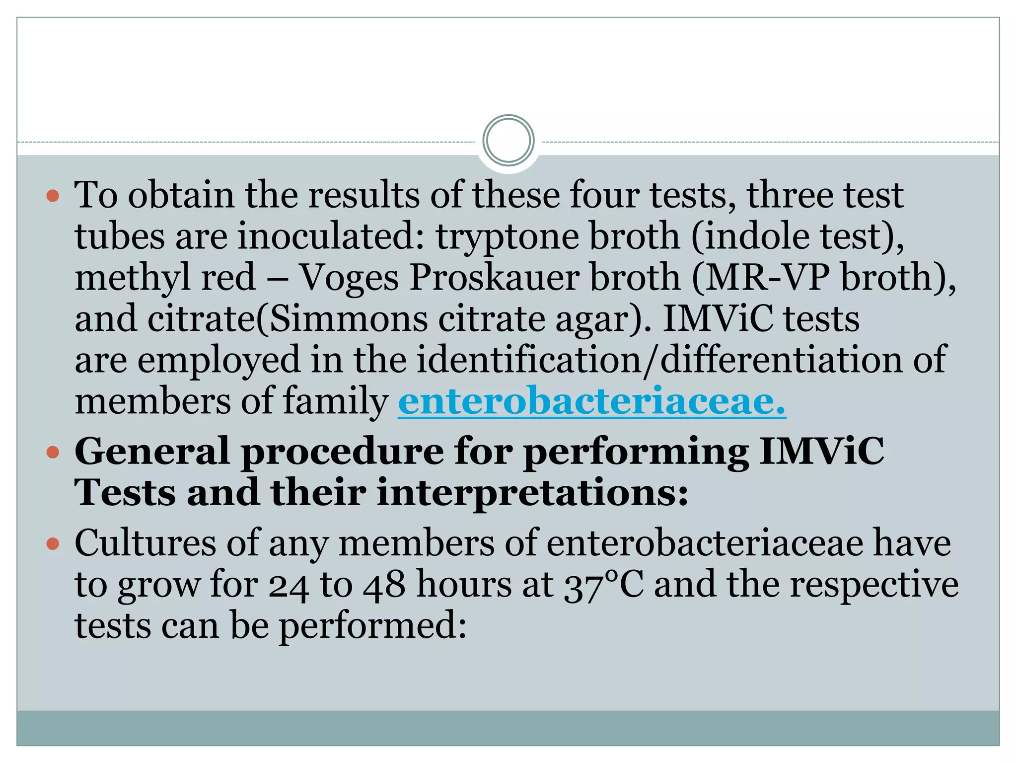IMViC (Biochemical test) | PPTX
