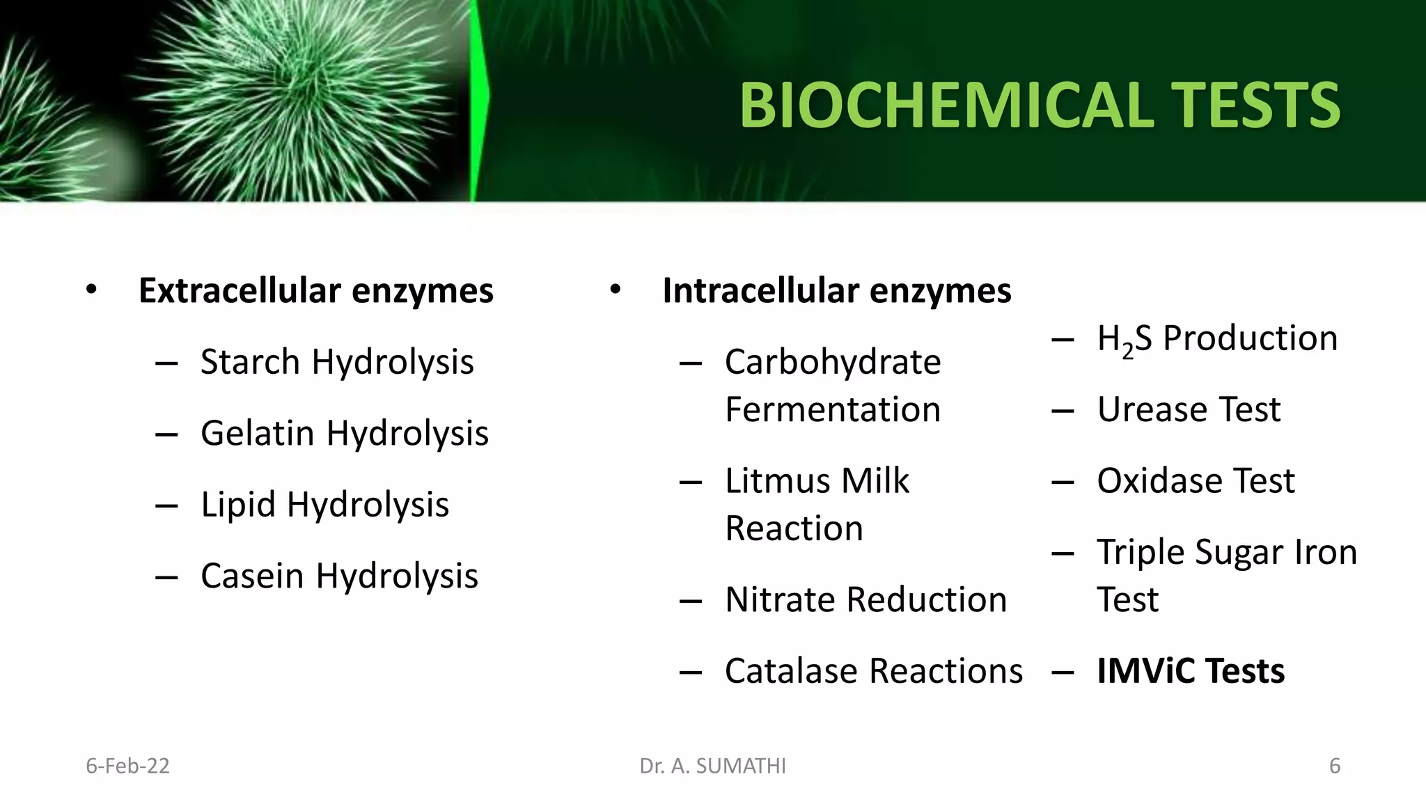 Dr. A. SUMATHI - Pharmaceutical Microbiology - IMViC Tests | PDF