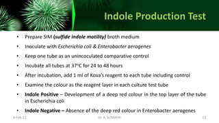 Dr. A. SUMATHI - Pharmaceutical Microbiology - IMViC Tests | PDF