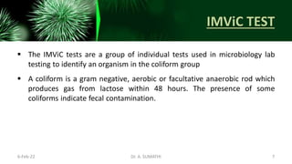 Dr. A. SUMATHI - Pharmaceutical Microbiology - IMViC Tests | PDF