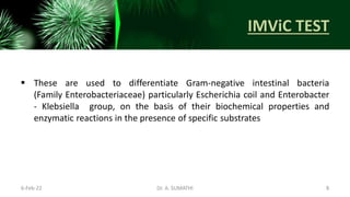 Dr. A. SUMATHI - Pharmaceutical Microbiology - IMViC Tests | PDF