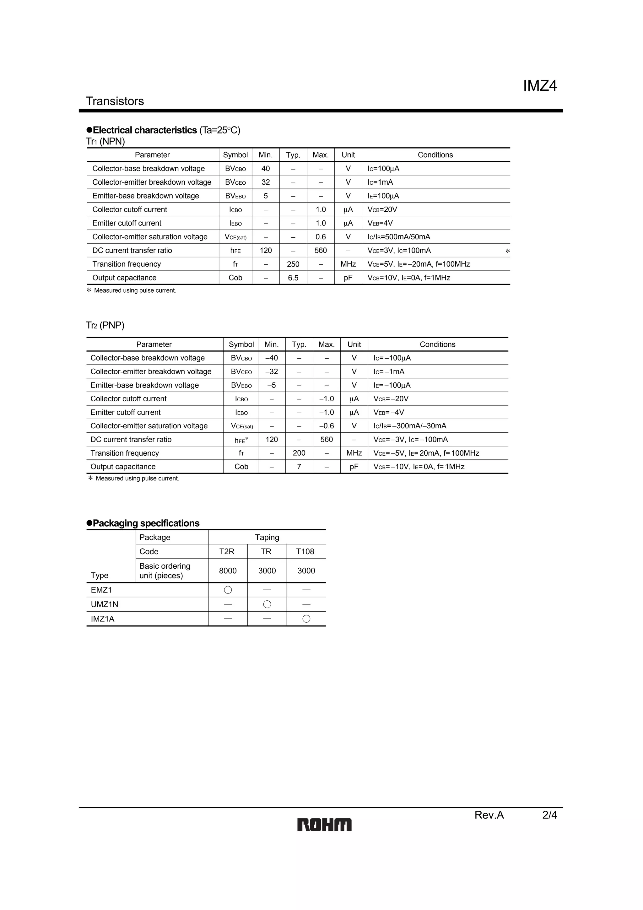 Original Dual Transistor IMZ4 T108 Z4 SMD Code SMT-6 New | PDF