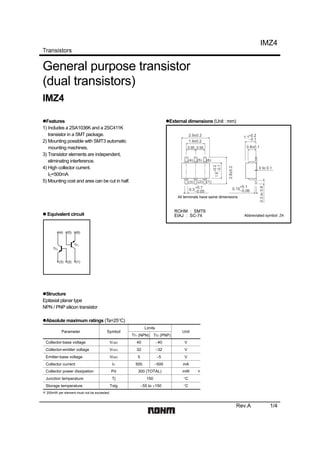 Original Dual Transistor IMZ4 T108 Z4 SMD Code SMT-6 New | PDF