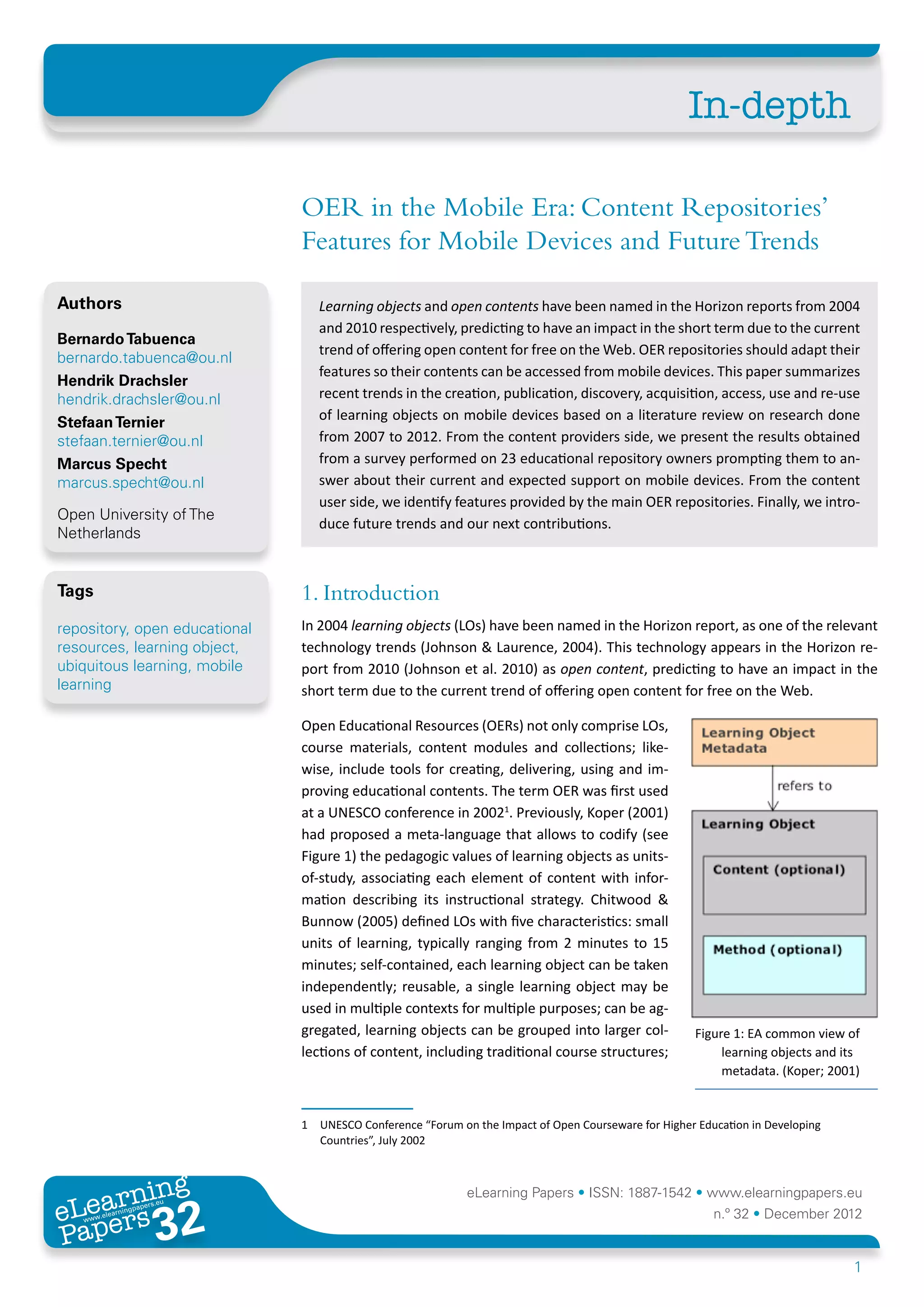 OER in the Mobile Era: Content Repositories’ Features for Mobile Devices and Future Trends | PDF