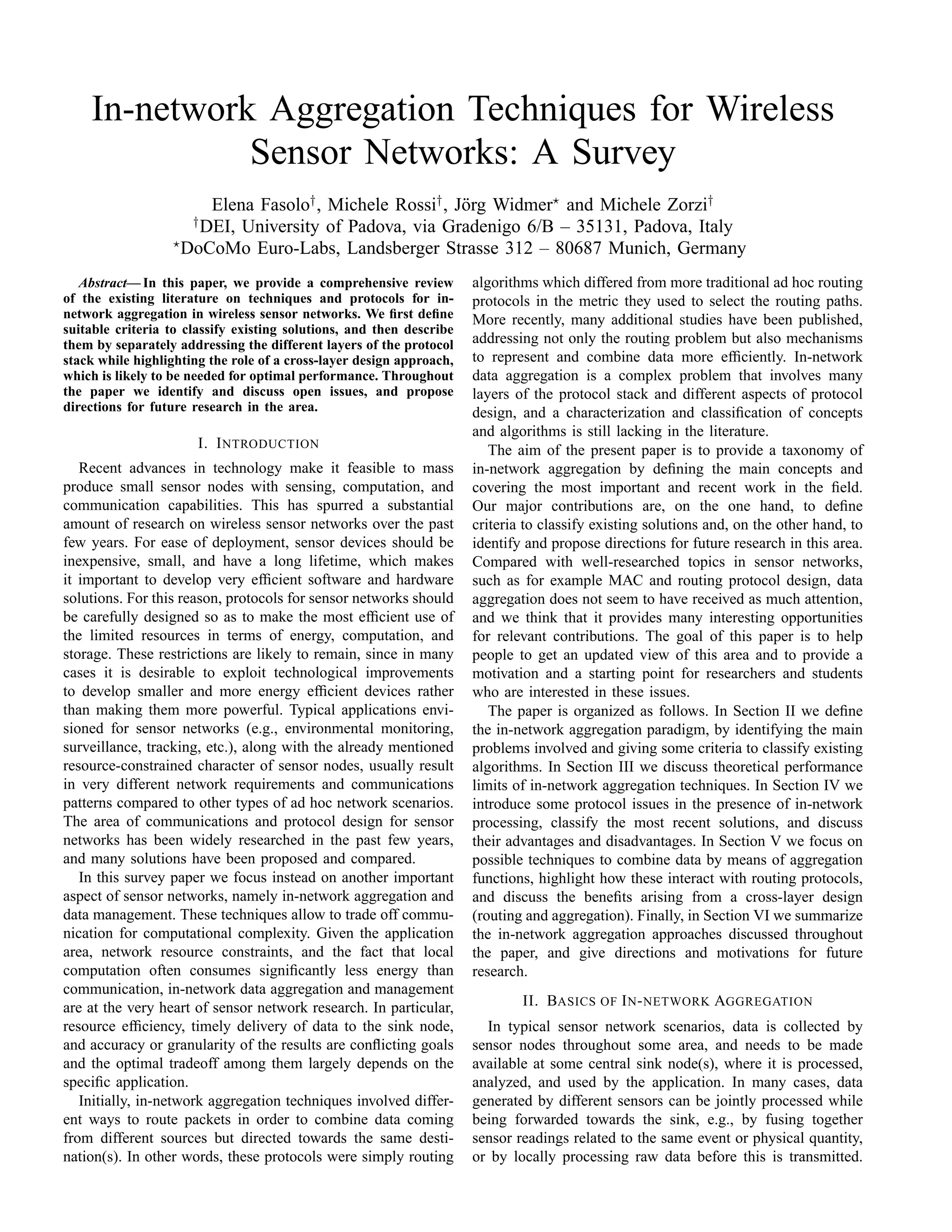 In Network Aggregation Techniques For Wireless Sensor Networks A Survey Pdf