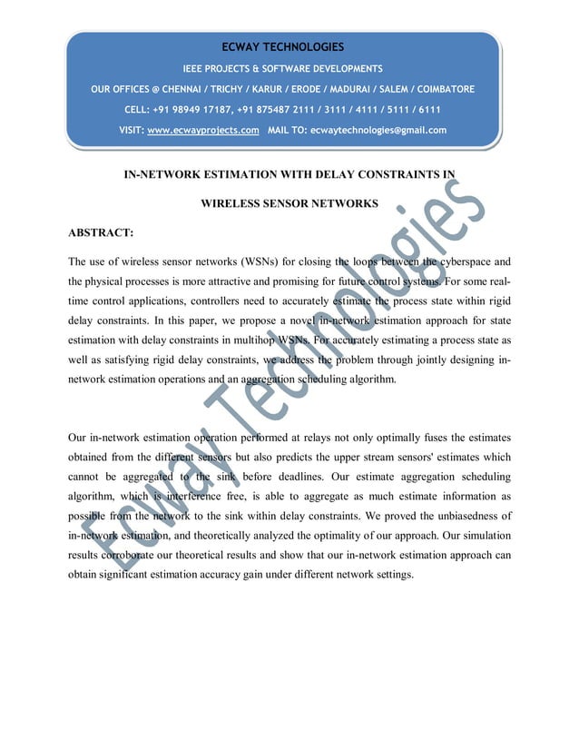 In network estimation with delay constraints in wireless sensor networks | PDF