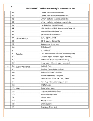 IN-PATIENT LIST OF HOSPITAL FORMS by Dr.Mahboob Ali Khan Phd | PDF