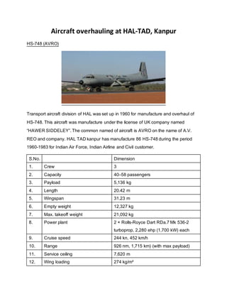 REPORT ON IN-PLANT TRAINING AT HAL KANPUR | DOCX