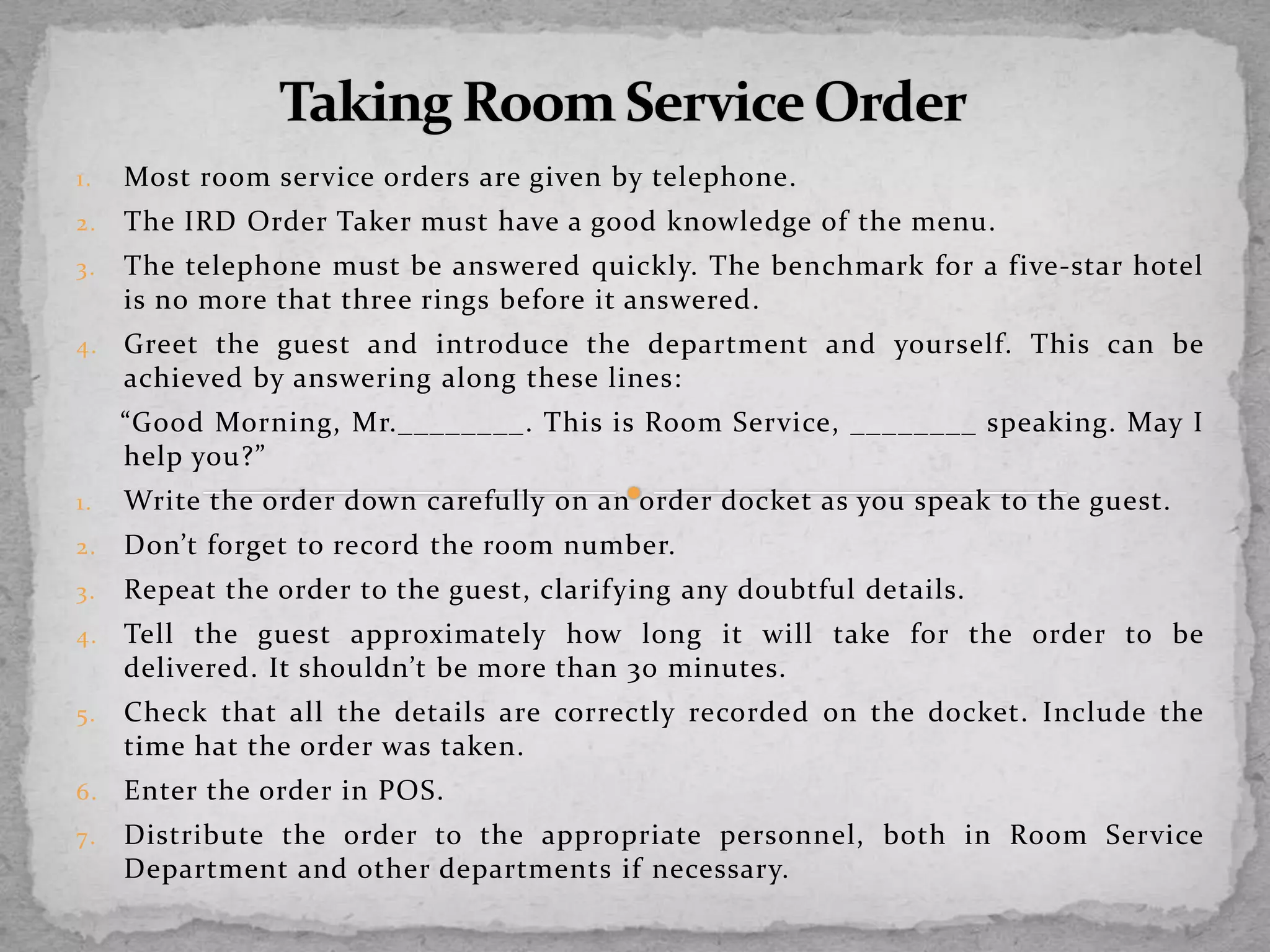 In-room dining service | PPTX