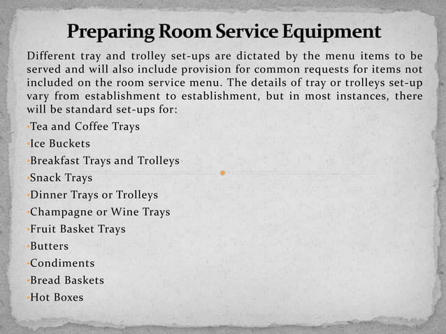 In-room dining service | PPTX | Hospitality Industry | Industries