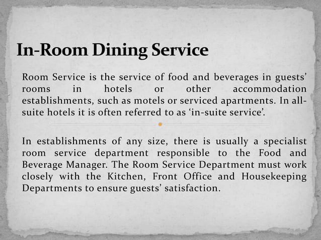 In-room dining service | PPTX | Hospitality Industry | Industries