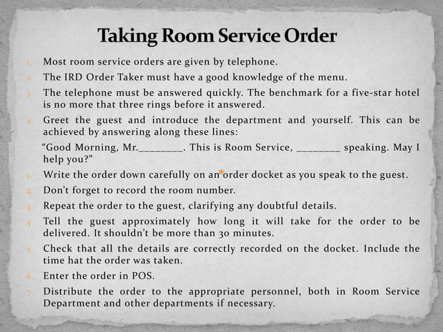 In-room dining service | PPTX | Hospitality Industry | Industries