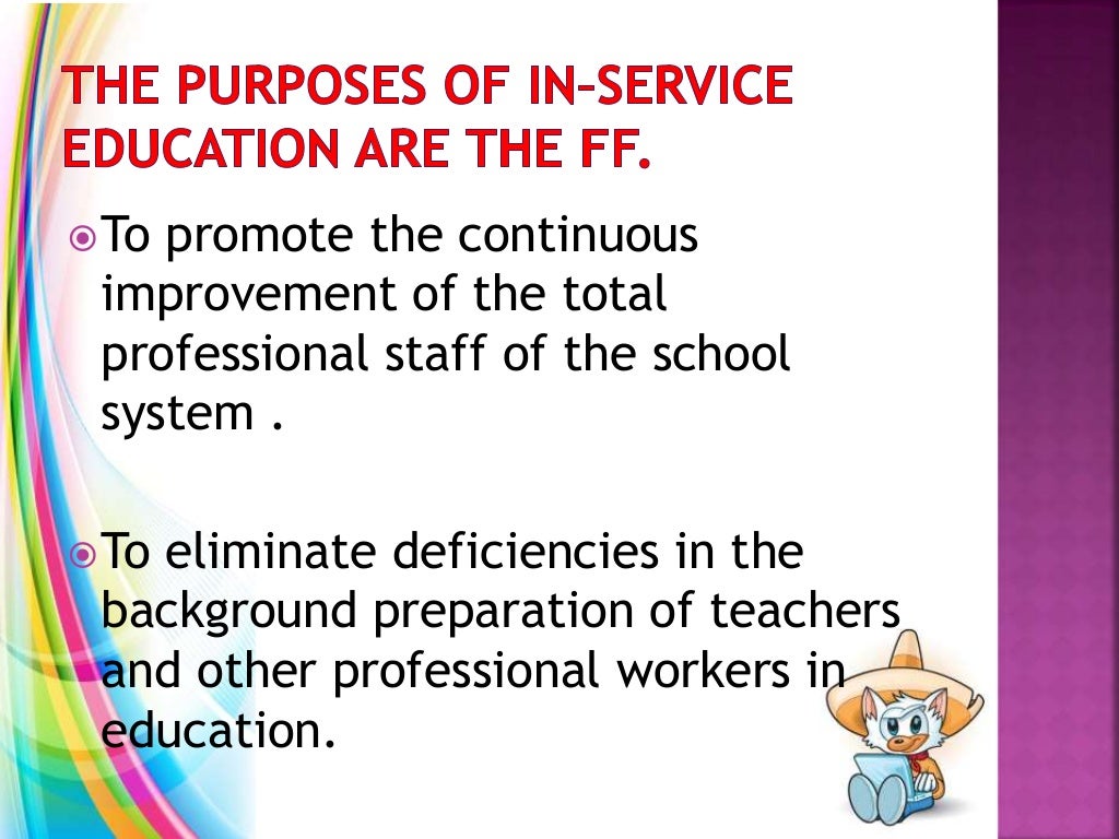 In service training for teachers and staff