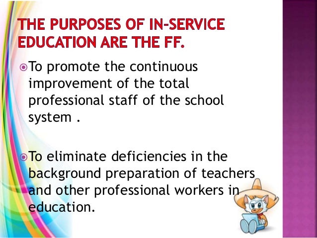 In service training for teachers and staff