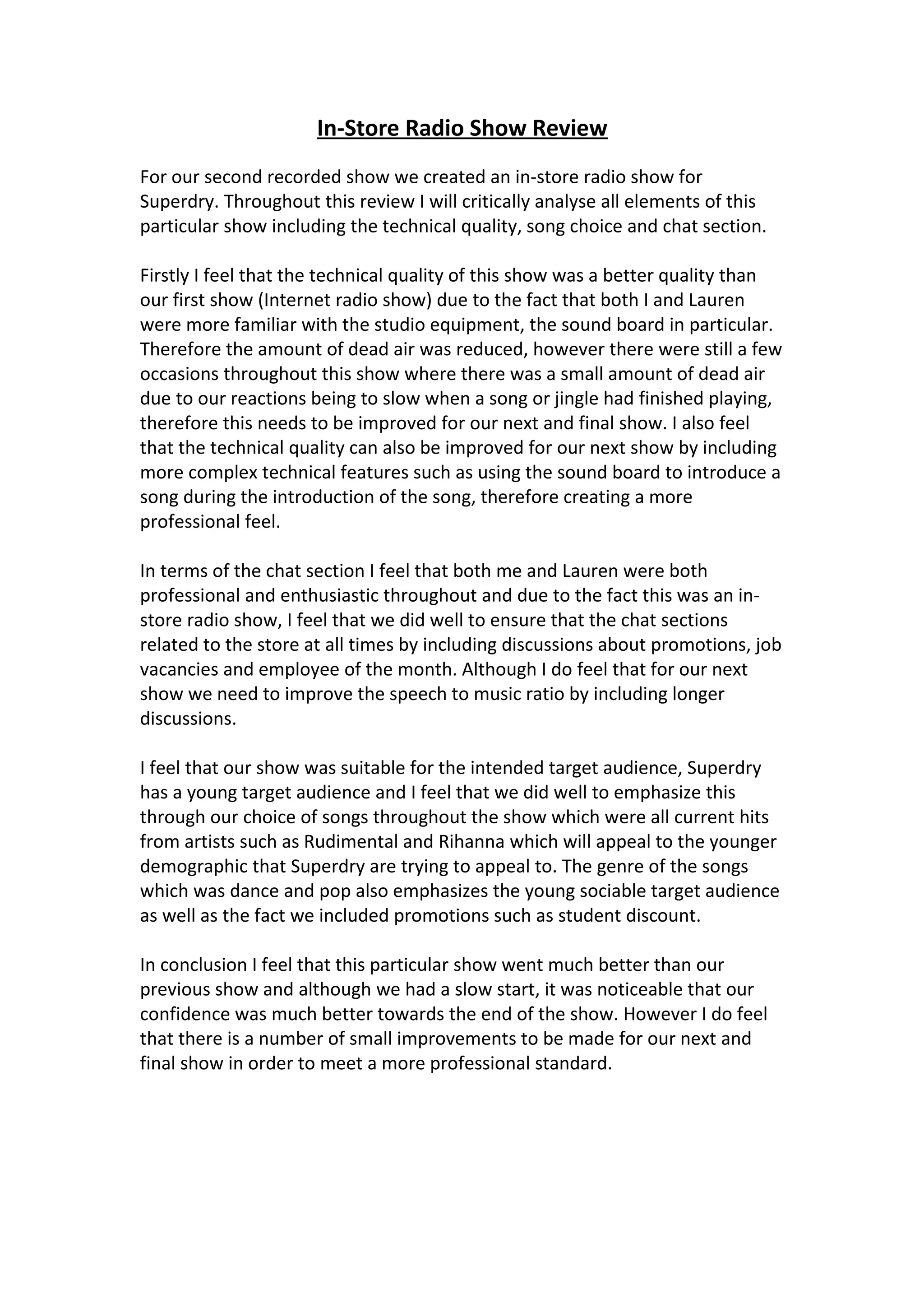 In store radio review | DOC