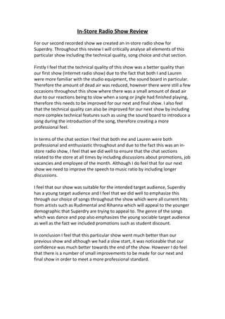 In store radio review | DOC