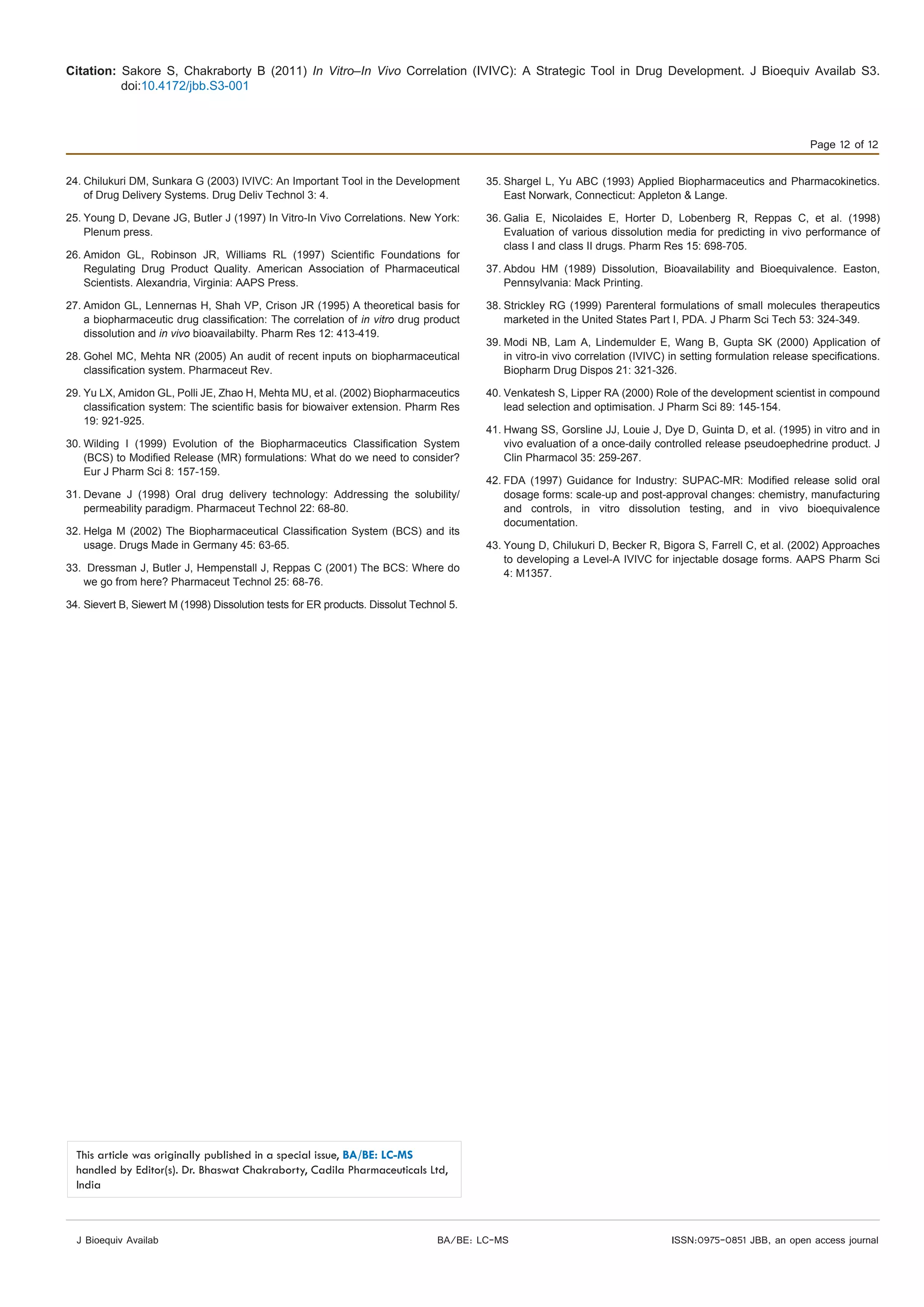 In vitro-in-vivo-correlation-ivivc-a-strategic-tool-in-drug-development-jbb.s3-001 | PDF