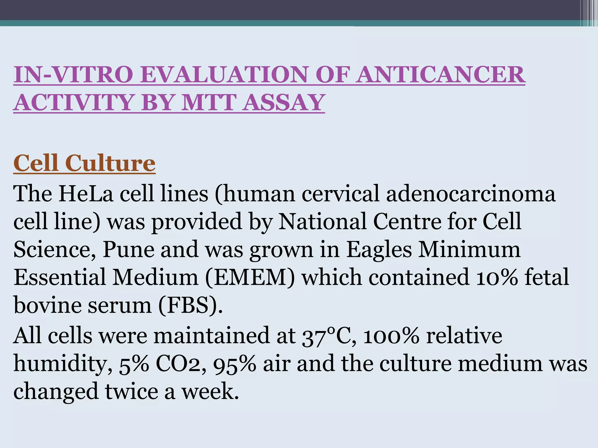 In vitro methods of screening of anticancer agents | PPTX