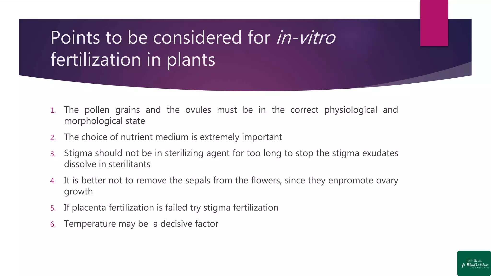 Culture of In-vitro Pollination and Fertilization in Plants | PPTX