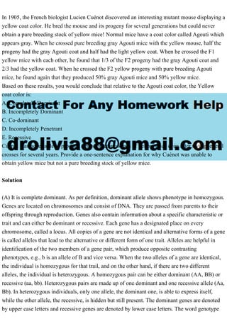 In 1905, the French biologist Lucien Cuénot discovered an interestin.pdf