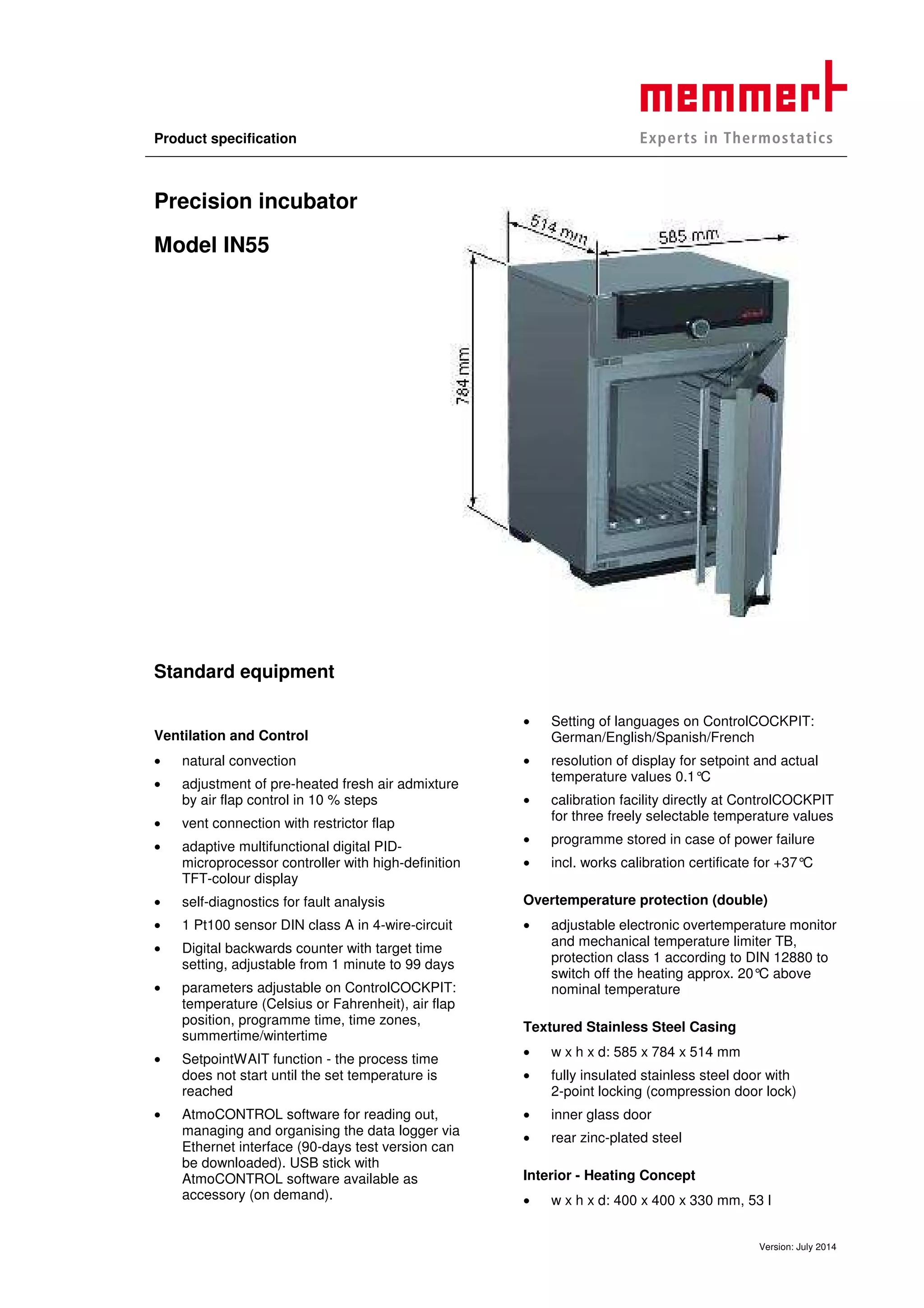 Memmert Incubator IN-55 | PDF