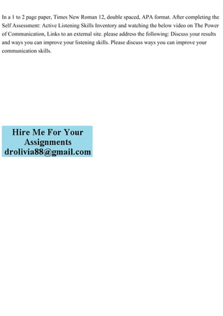 In a 1 to 2 page paper, Times New Roman 12, double spaced, APA forma.pdf | Educational ...