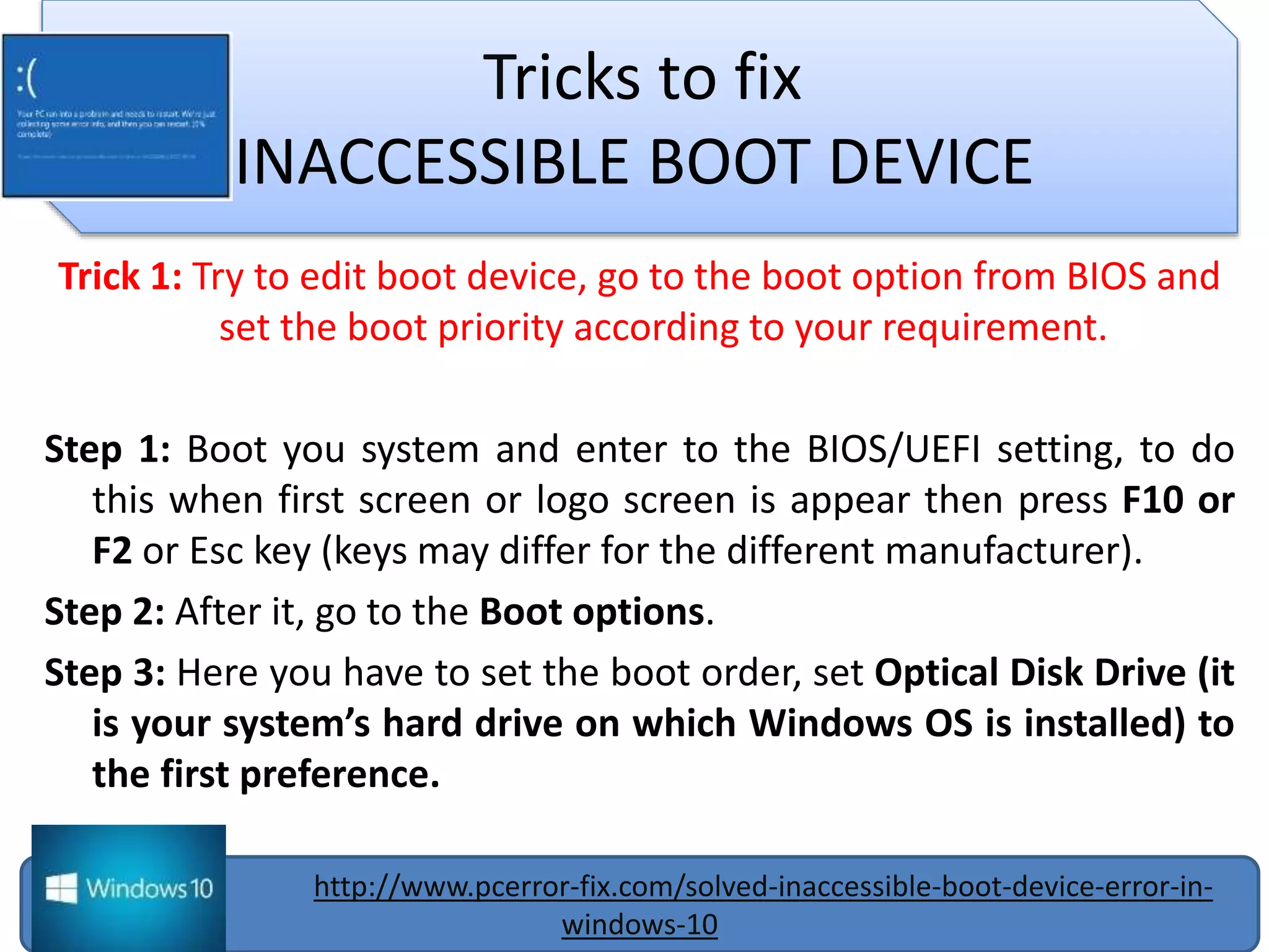 Inaccessible boot device error in windows 10 | PPT