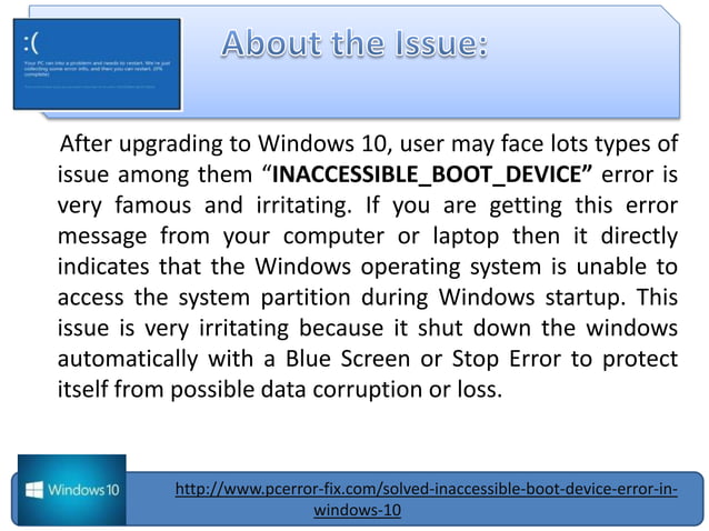Inaccessible boot device error in windows 10 | PPT