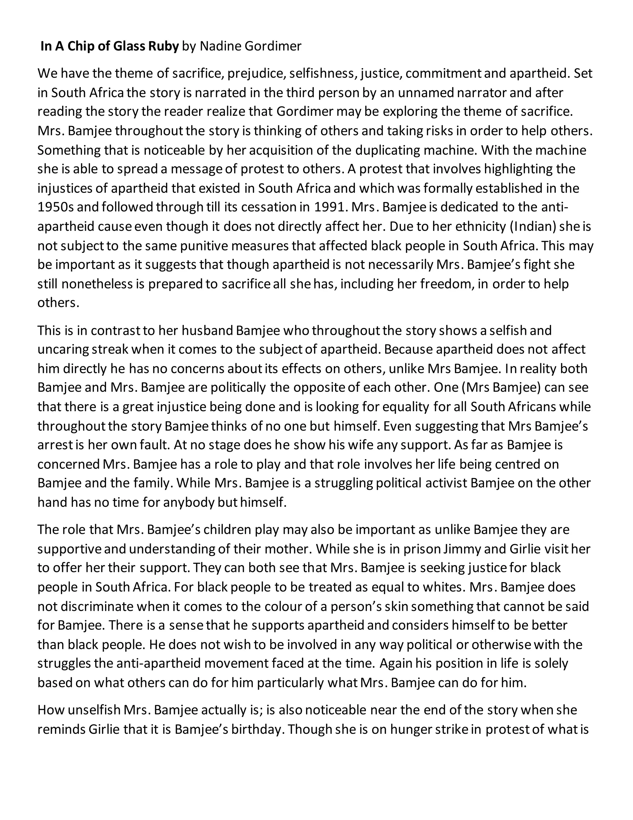 In a chip of glass ruby by nadine gordimer | DOCX