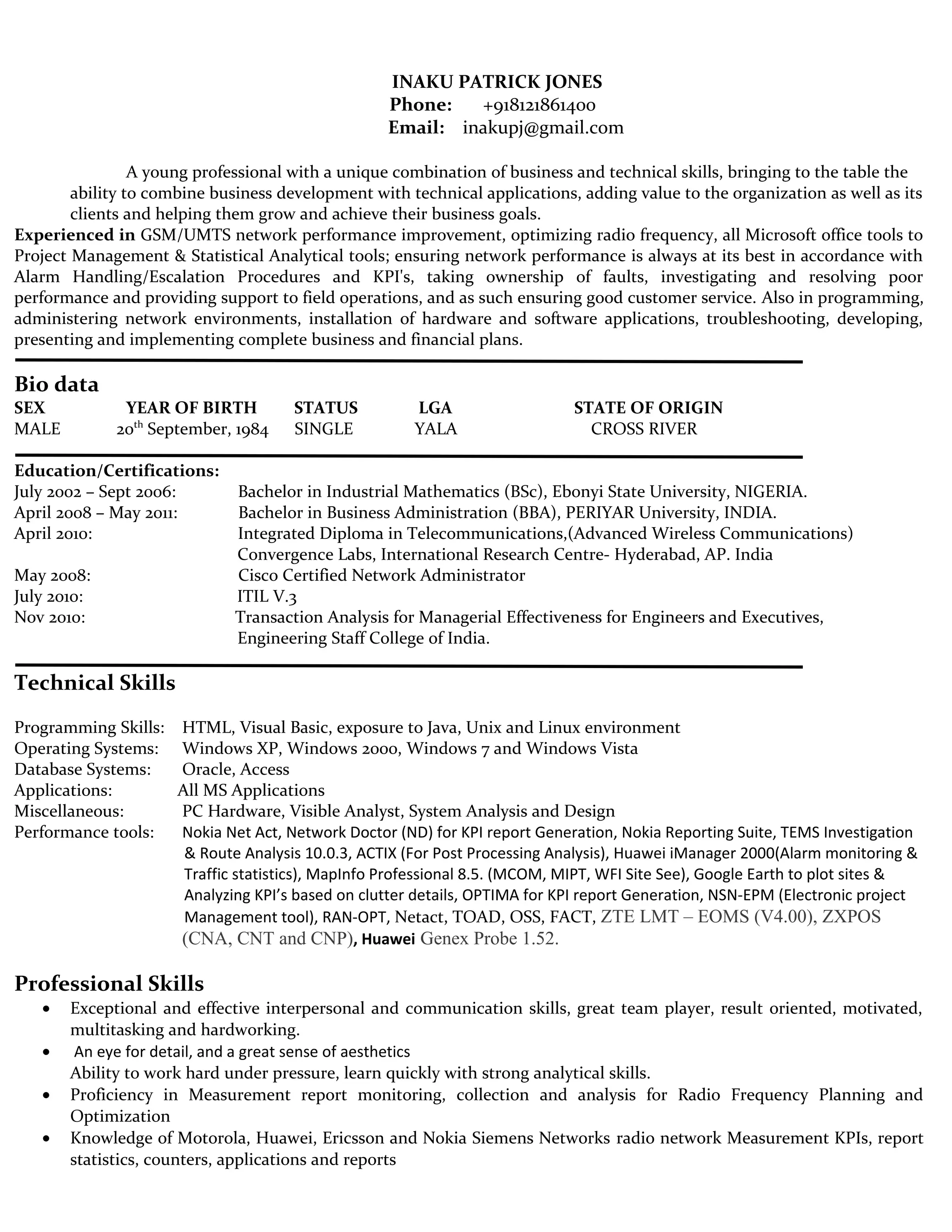 Inaku Patrick Jones Cv | PDF