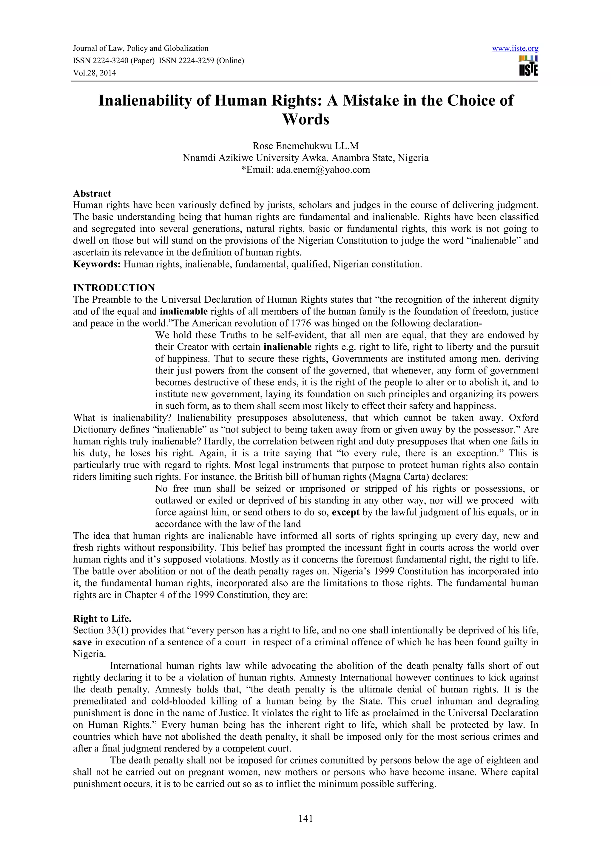 Inalienability of human rights | PDF