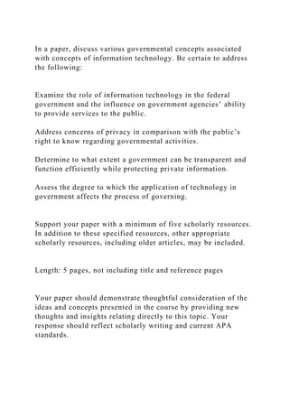 In a paper, discuss various governmental concepts associated with co.docx