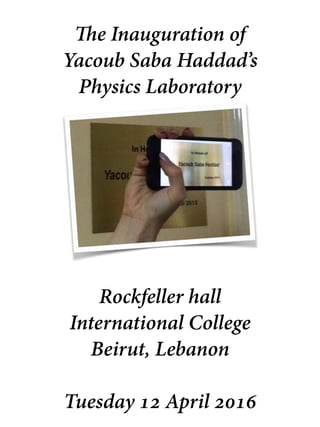 In Honour of Yacoub Saba Haddad- Inauguration of Physics Lab at IC | PDF