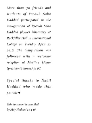 In Honour of Yacoub Saba Haddad- Inauguration of Physics Lab at IC | PDF