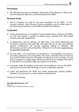 Inauguration of the Mining Implementation and Strategy Team (MIST) | PDF