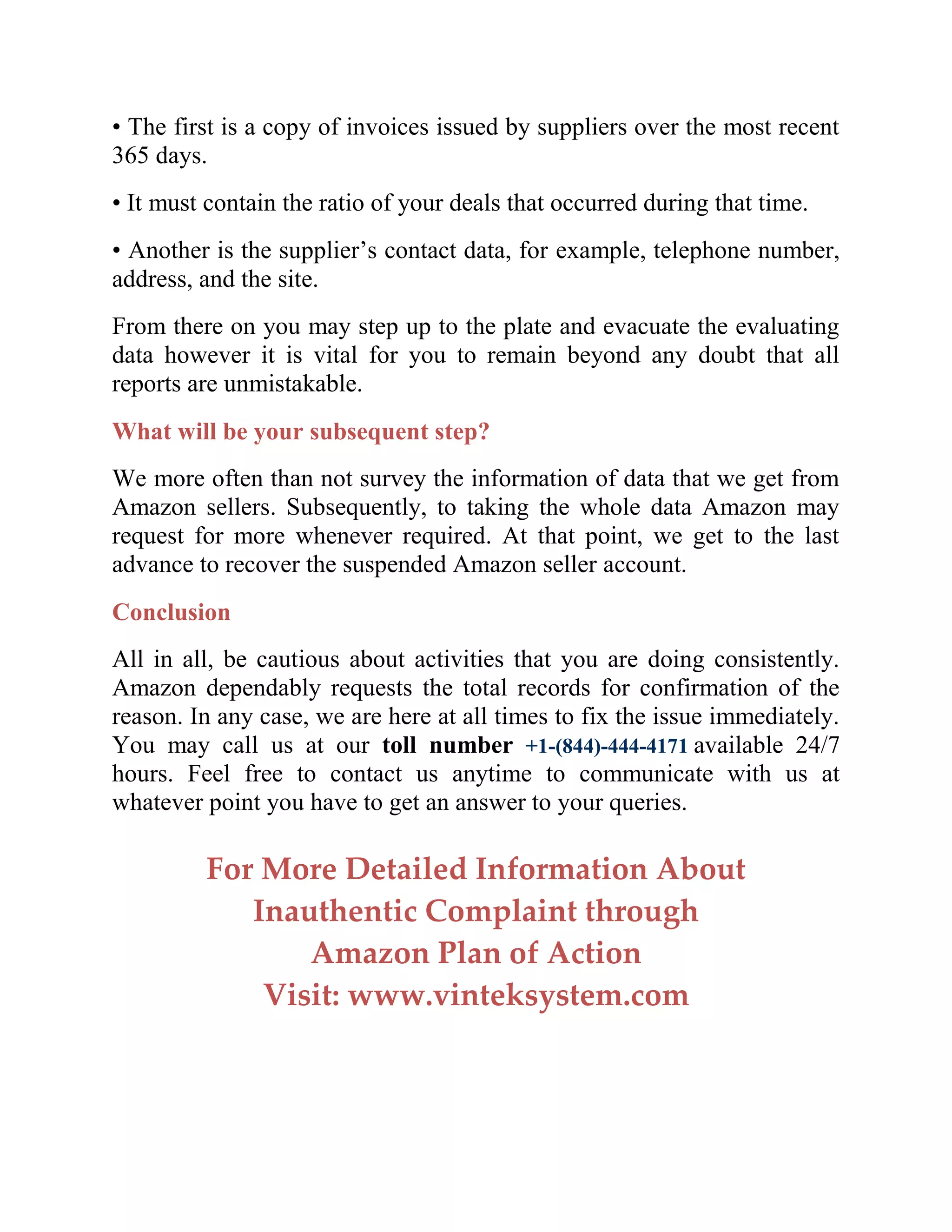 Inauthentic complaint through amazon plan of action | PDF