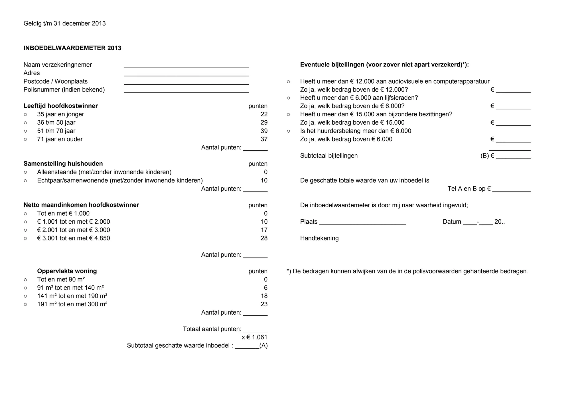 Inboedelwaardemeter verzekering inboedelverzekering_2013 | PDF