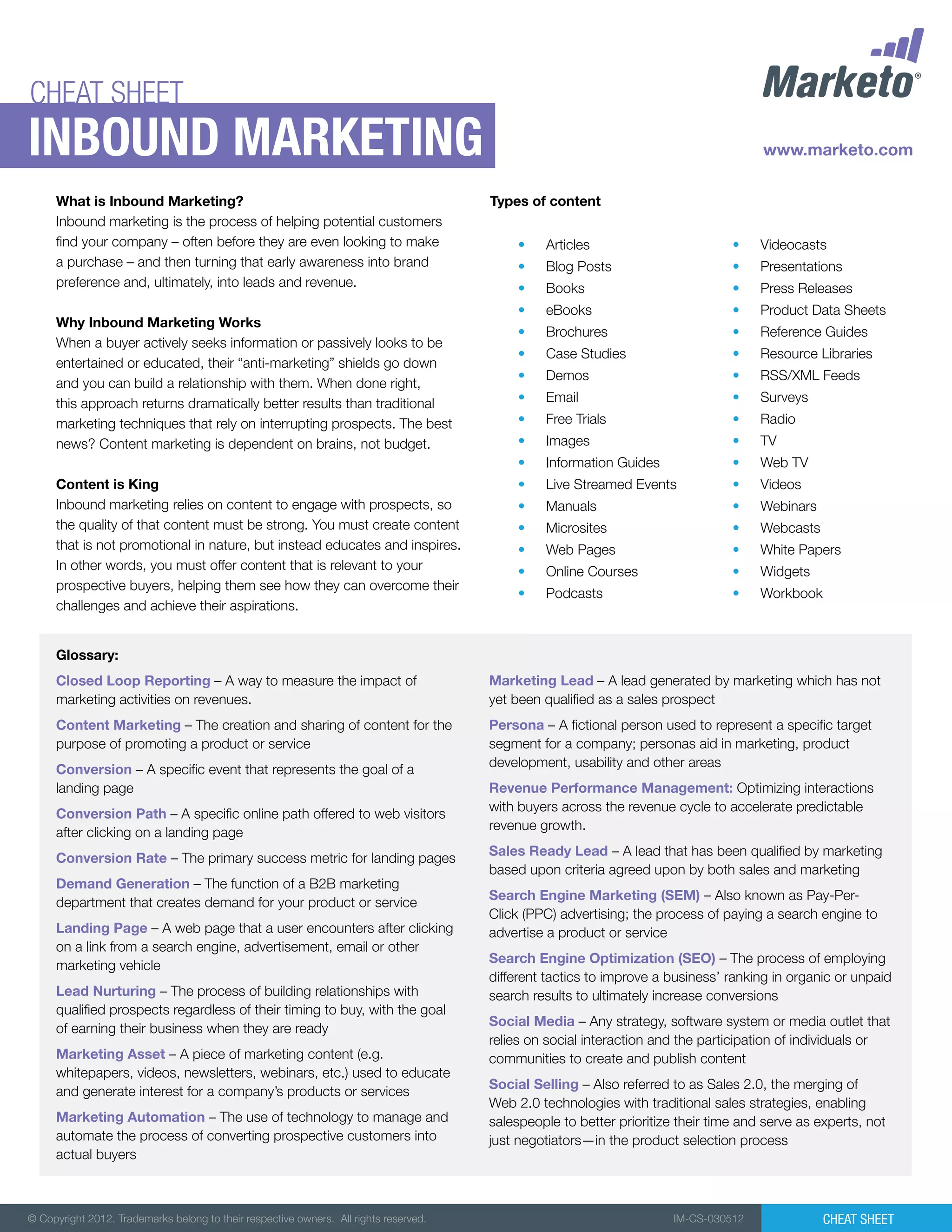 Inbound Marketing Cheat Sheet | PDF