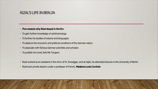 Jose RIZAL History and his travel Paris to berlin | PDF