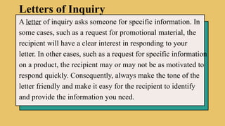 Technical writing letter of inquiry and parts | PPTX