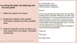 Technical writing letter of inquiry and parts | PPTX