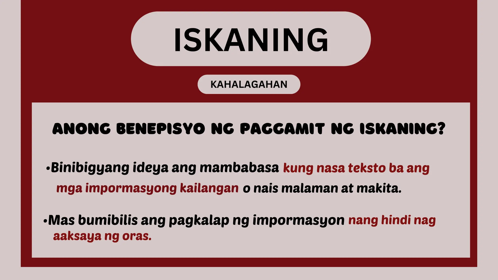 KAKAYAHAN SA PAGBASA: Iskiming at Iskaming | PDF