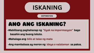 KAKAYAHAN SA PAGBASA: Iskiming at Iskaming | PDF