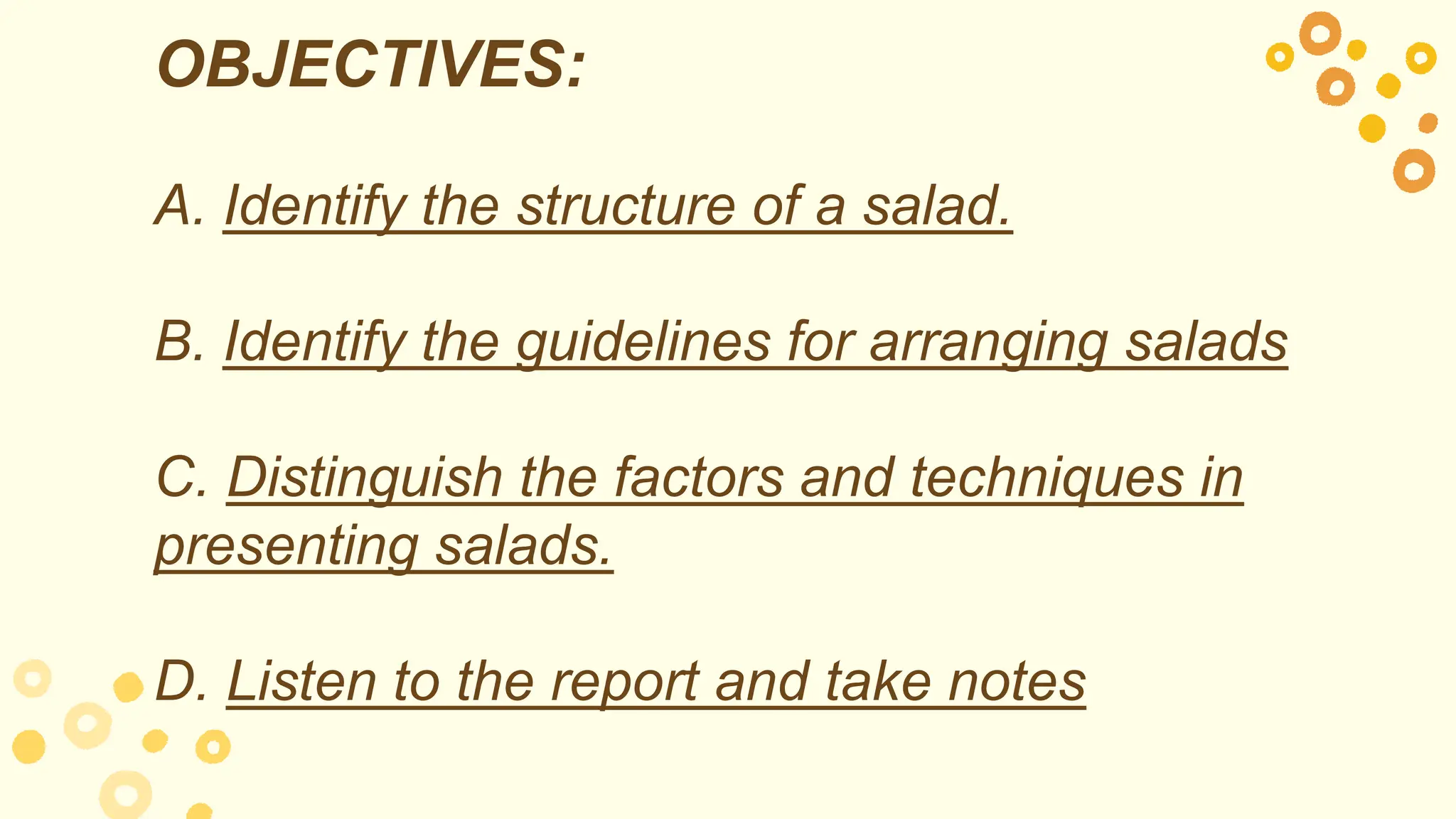 9 - TLE COOKERY (Present a variety of salads and dressings) | PPTX