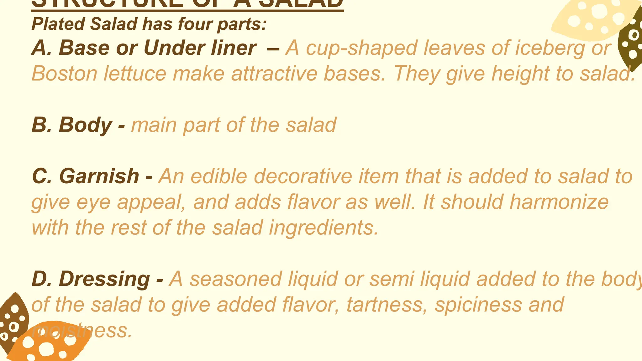 9 - TLE COOKERY (Present a variety of salads and dressings) | PPTX