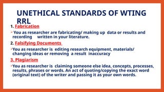 Ethical and Unethical standards of writing RRL | PPTX