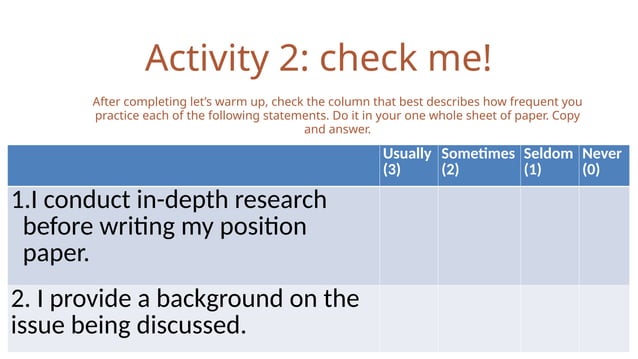 A guide on how to write a position paper | PPT